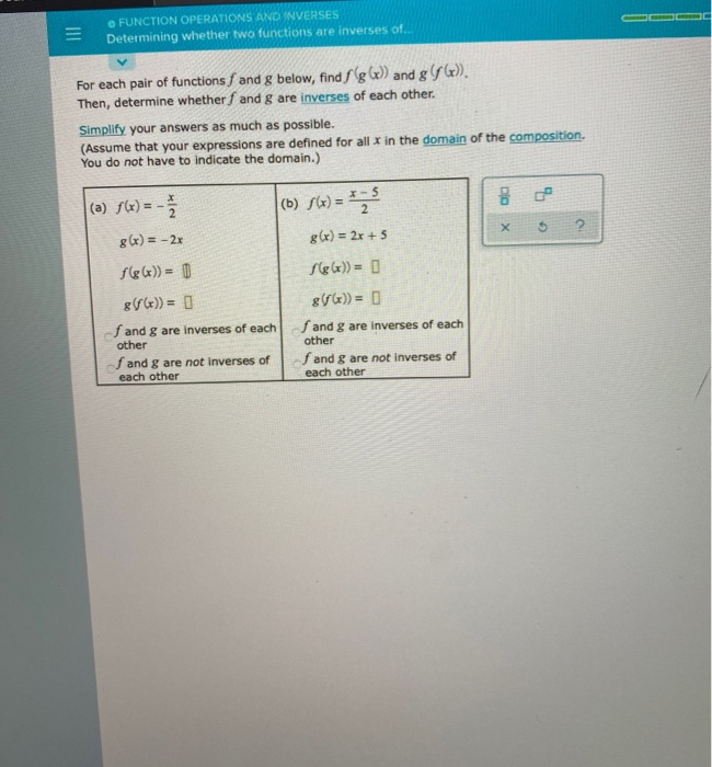 Solved O Function Operations And Inverses Determining