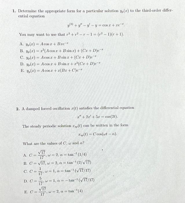 Solved Determine the appropriate form for a particular | Chegg.com