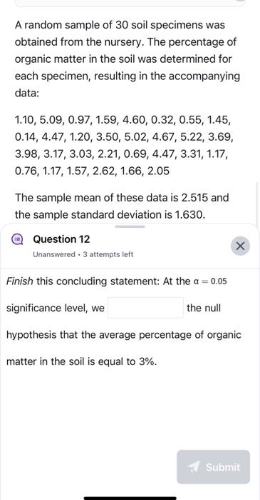 Solved A random sample of 30 soil specimens was obtained | Chegg.com
