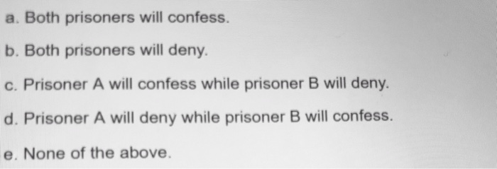 Solved Prisoner 2 deny confess Prisoner 1 9,6 4.8 deny | Chegg.com