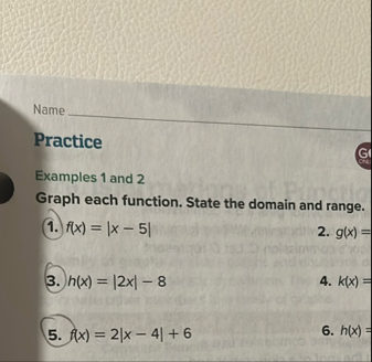 Solved Name q,PracticeExamples 1 ﻿and 2Graph each function. | Chegg.com