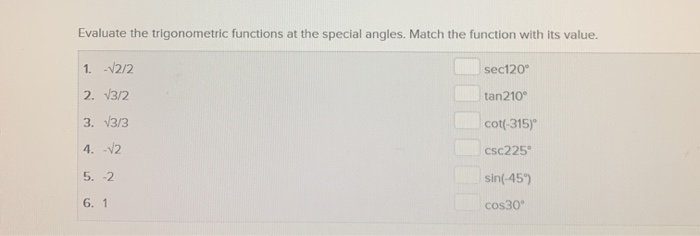Solved Evaluate the trigonometric functions at the special | Chegg.com