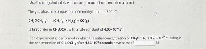 Solved Use the integrated rate law to calculate reactant | Chegg.com
