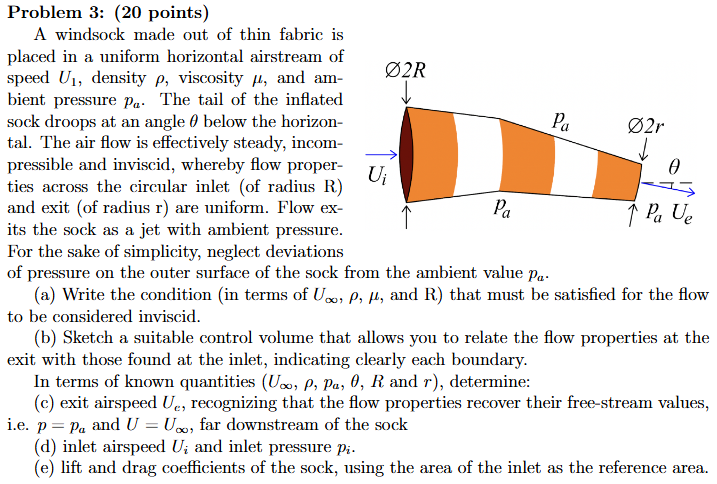 Solved Problem 3: (20 ﻿points)A windsock made out of ﻿thin | Chegg.com
