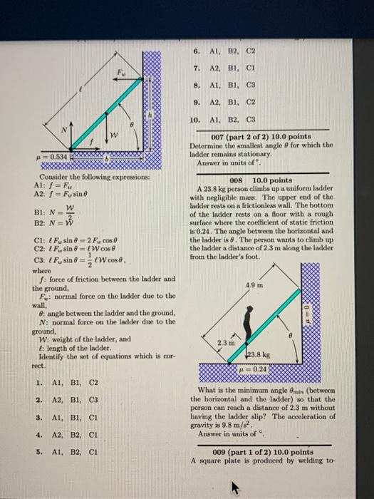 Solved 6. A1, B2, C2 7. A2, B1, CI 8. AI, B1, C3 9. A2, B1, | Chegg.com