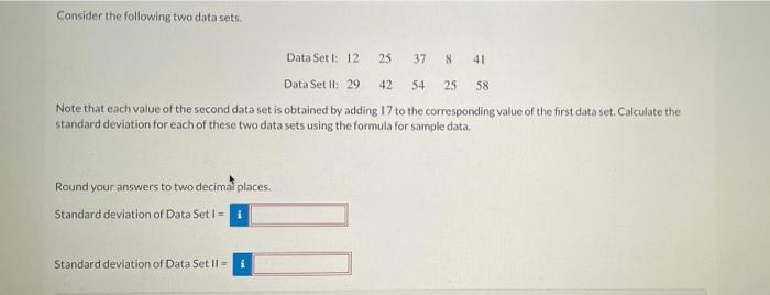 Solved Consider the following two data sets. Data Sett: 12 | Chegg.com