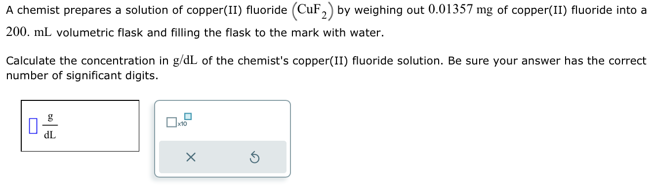 A chemist prepares a solution of copper(II) ﻿fluoride | Chegg.com