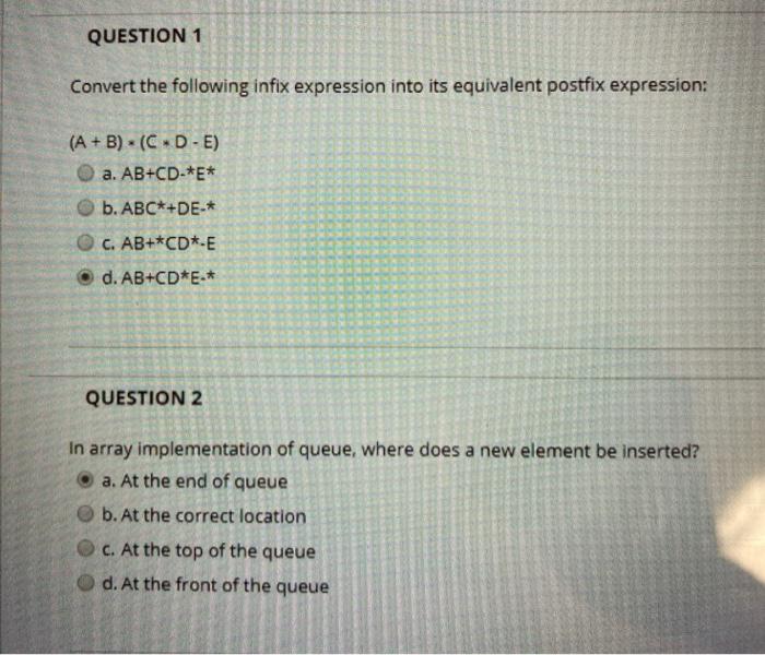 Solved QUESTION 1 Convert the following infix expression | Chegg.com