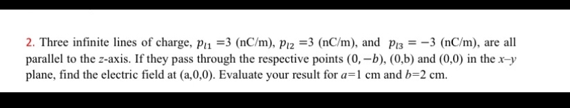 Solved Three infinite lines of charge, | Chegg.com