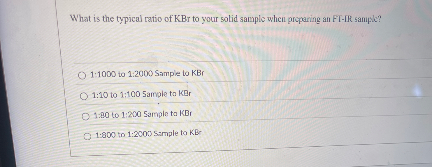 Solved What is the typical ratio of KBr to your solid sample | Chegg.com