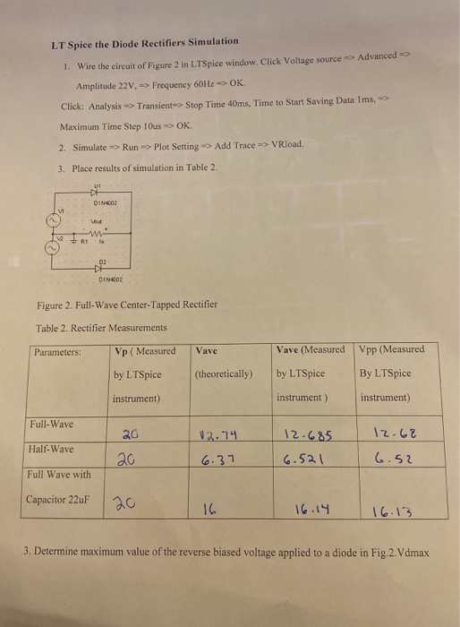 Solved LT Spice the Diode Rectifiers Simulation 1 Wire the | Chegg.com
