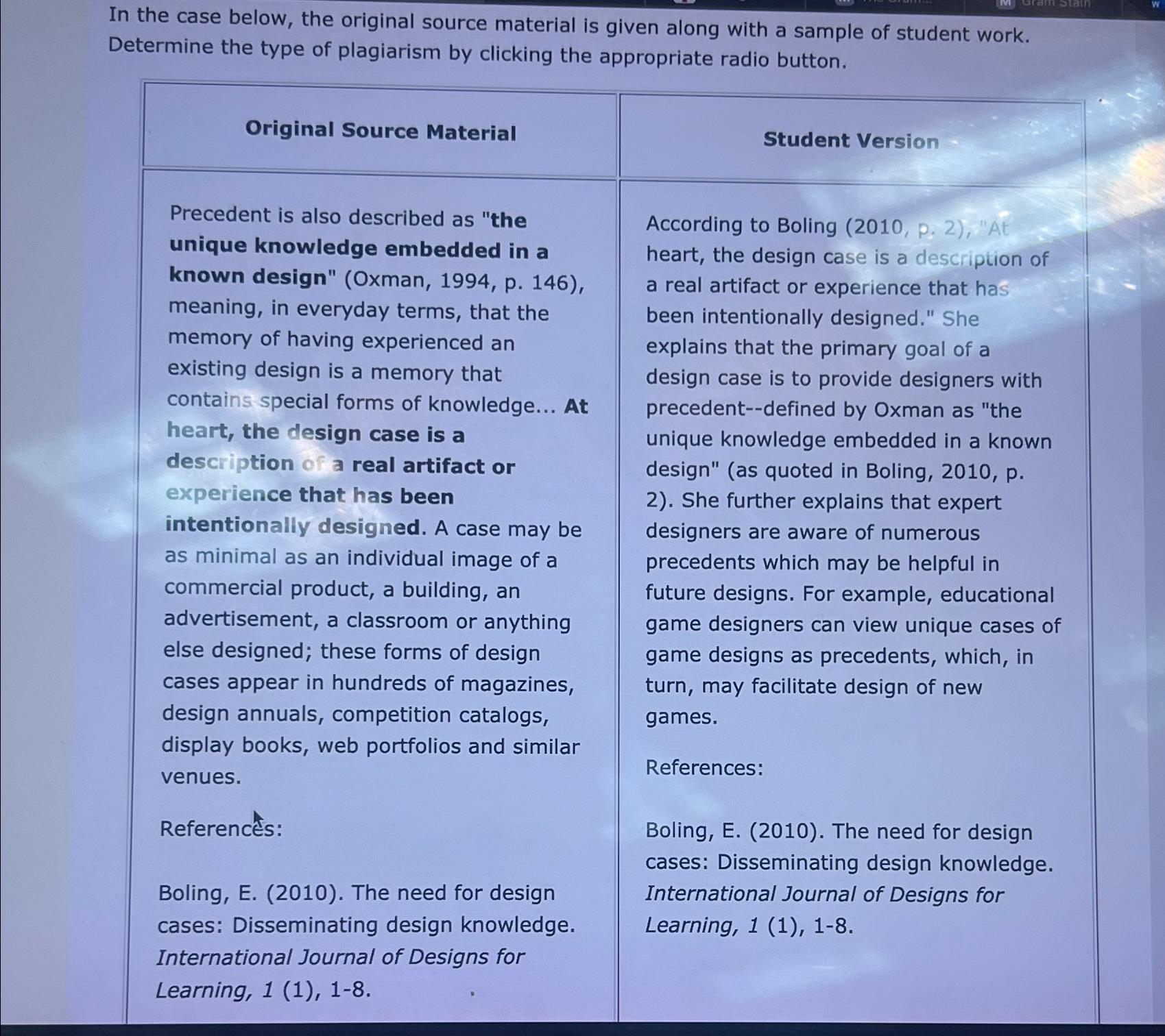 Solved In the case below, the original source material is | Chegg.com