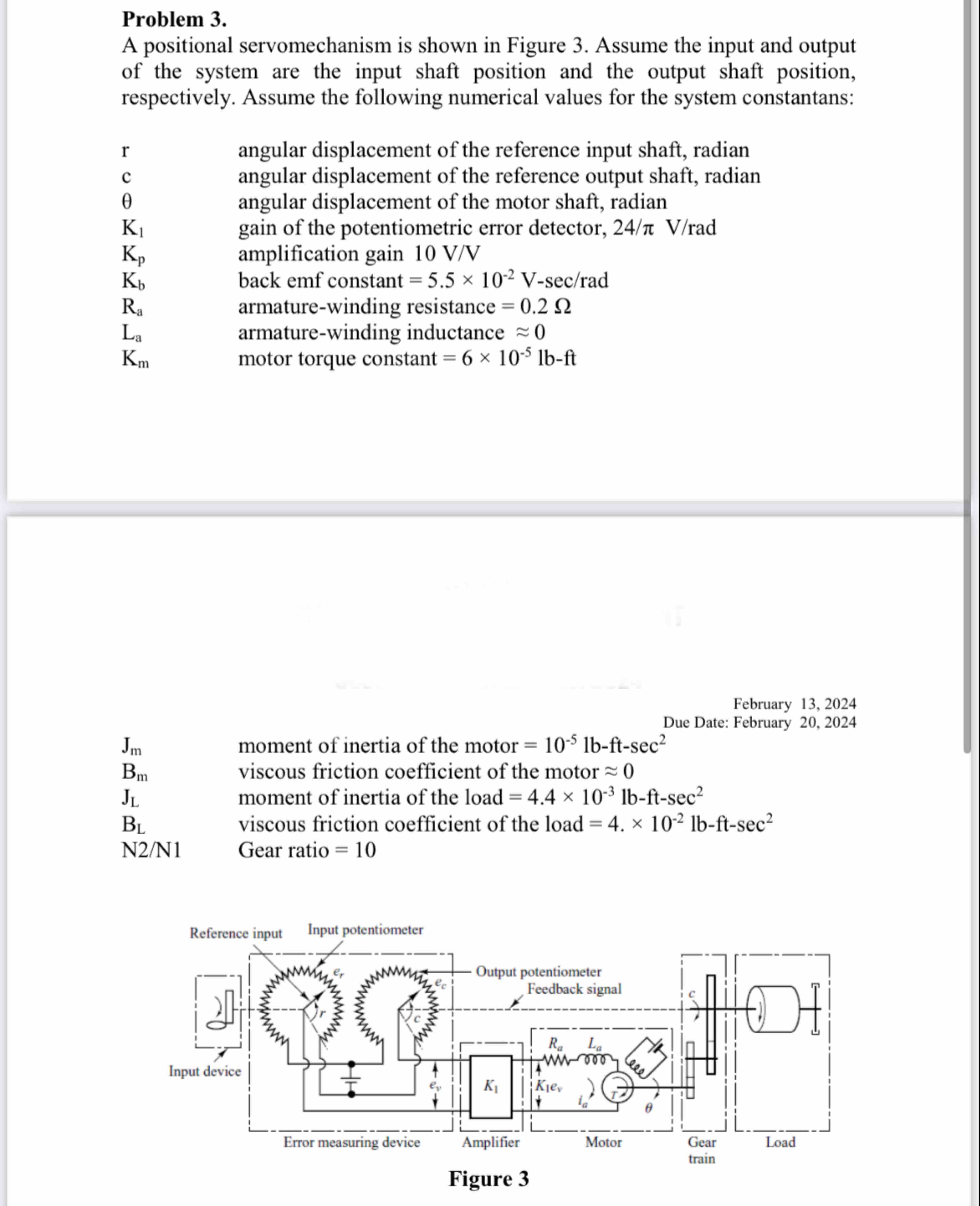 Solved Problem 3.A positional servomechanism is shown in | Chegg.com