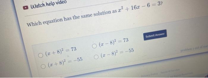 Solved Which equation has the same solution as x2+16x−6=3 ? | Chegg.com