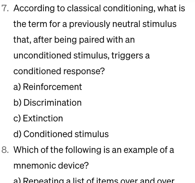 Solved According to classical conditioning, what is the term | Chegg.com