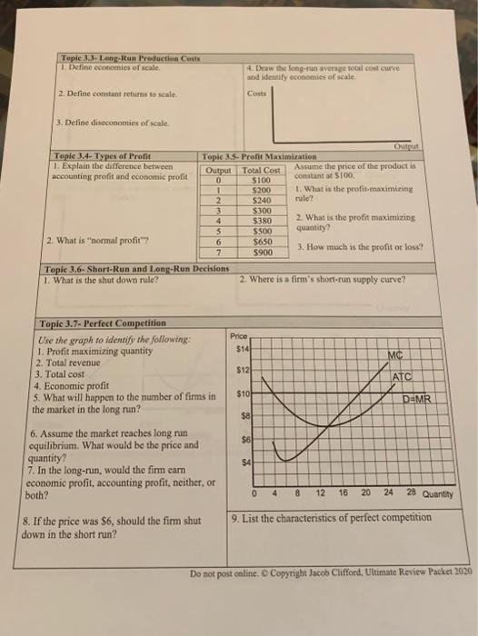 Solved Tepie 3.3-1.ang-kan Preductian Ceuts. 1 Define | Chegg.com