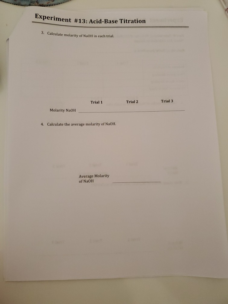 Solved Experiment #13: Acid-Base Titration NAME: Section: | Chegg.com