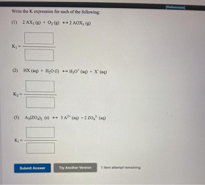 Solved (References) Write the K expression for each of the | Chegg.com