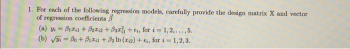 Solved 1. For each of the following regression models, | Chegg.com