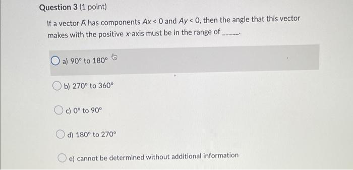 Solved Question 3 (1 point) If a vector A has components Ax | Chegg.com