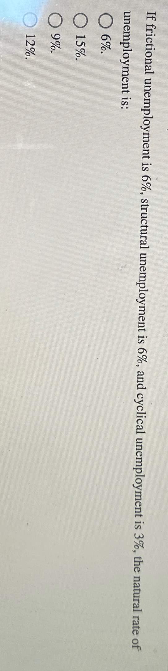 Solved If frictional unemployment is 6%, ﻿structural | Chegg.com