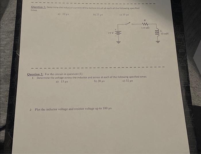 Solved Question 1: Determine the inductor current of the | Chegg.com