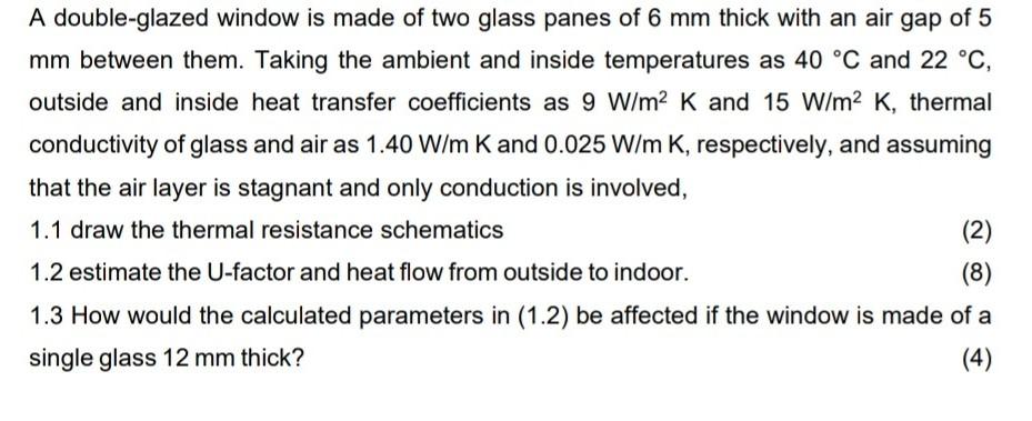 Solved A double-glazed window is made of two glass panes of | Chegg.com