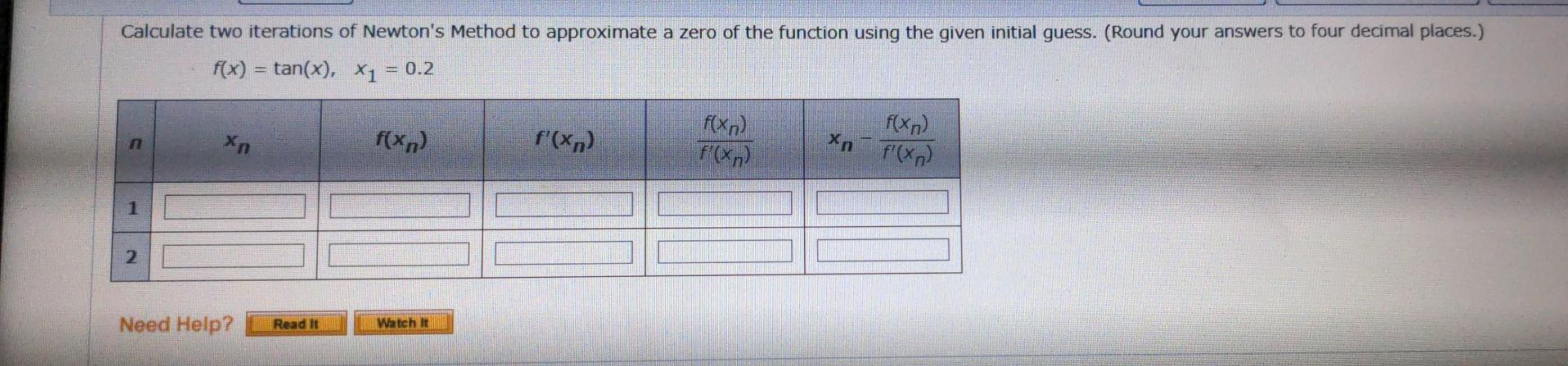 Solved Calculate two iterations of Newton's Method to | Chegg.com