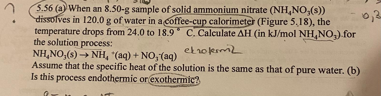 Solved 5.56 (a) ﻿When an 8.50g ﻿sample of solid ammonium | Chegg.com