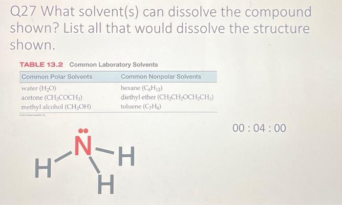 Solved Q27 What solvent(s) can dissolve the compound shown? | Chegg.com
