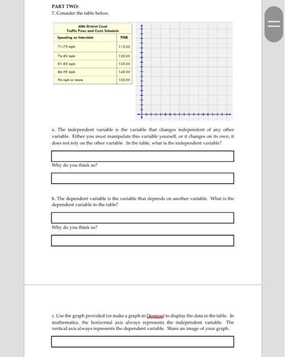 Solved PART TWO: 7. Consider the table below. a. The | Chegg.com