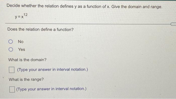 Solved Decide whether the relation defines y as a function | Chegg.com