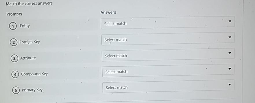 Solved Match the correct answersPromptsAnswersEntityForeign | Chegg.com