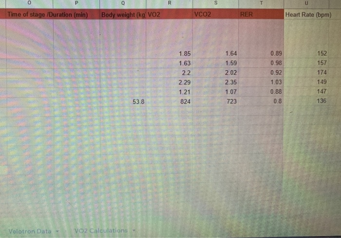 Calculate VO2 and VCO2 given the following | Chegg.com