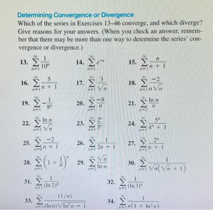 Solved Determining Convergence or Divergence Which of the | Chegg.com