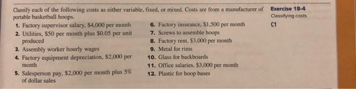 Solved Classify each of the following costs as cither | Chegg.com