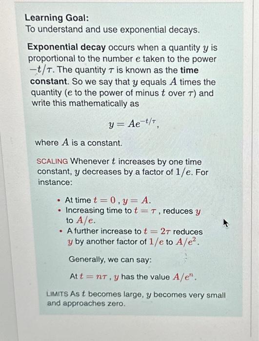 Solved Learning Goal: To understand and use exponential | Chegg.com