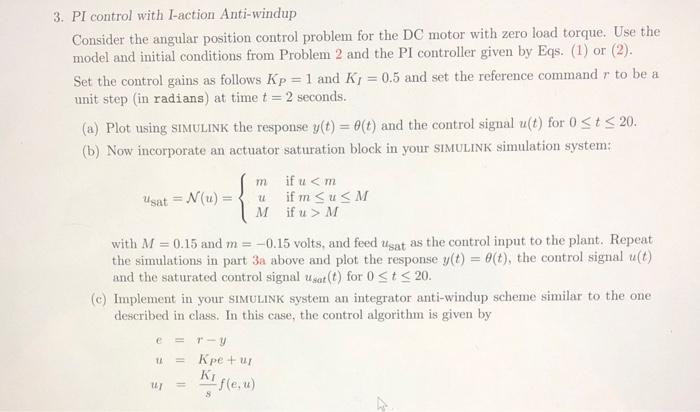 PI control with I-action Anti-windup Consider the | Chegg.com