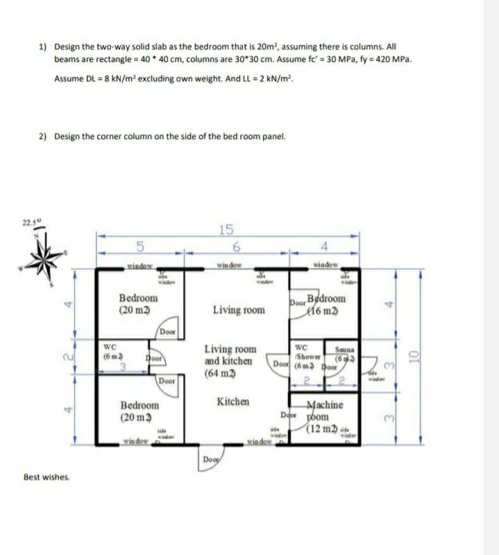 Solved 1) Design the two-way solid slab as the bedroom that | Chegg.com