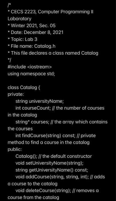 Solved * * CECS 2223, Computer Programming II Laboratory * | Chegg.com