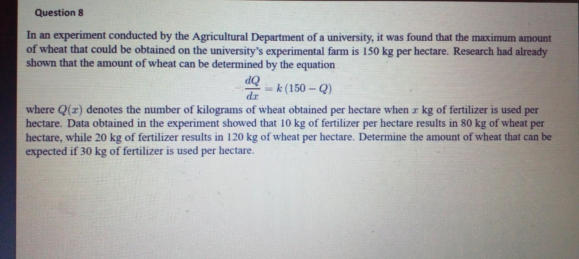 Solved In an experiment conducted by the Agricultural | Chegg.com