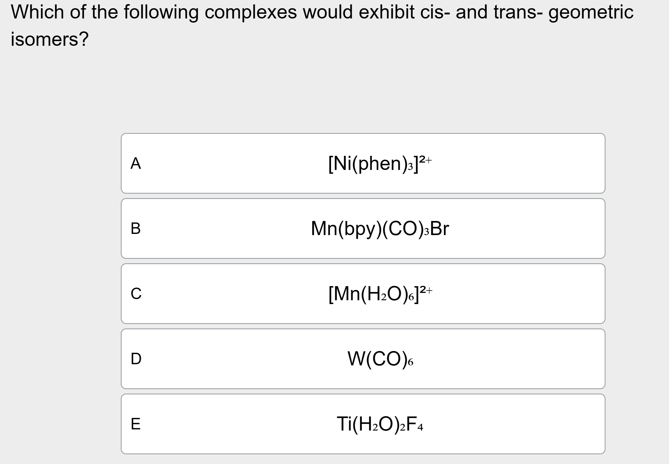 Solved Which of the following complexes would exhibit cis- | Chegg.com