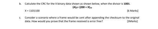 Solved b. Calculate the CRC for the binary data shown as | Chegg.com