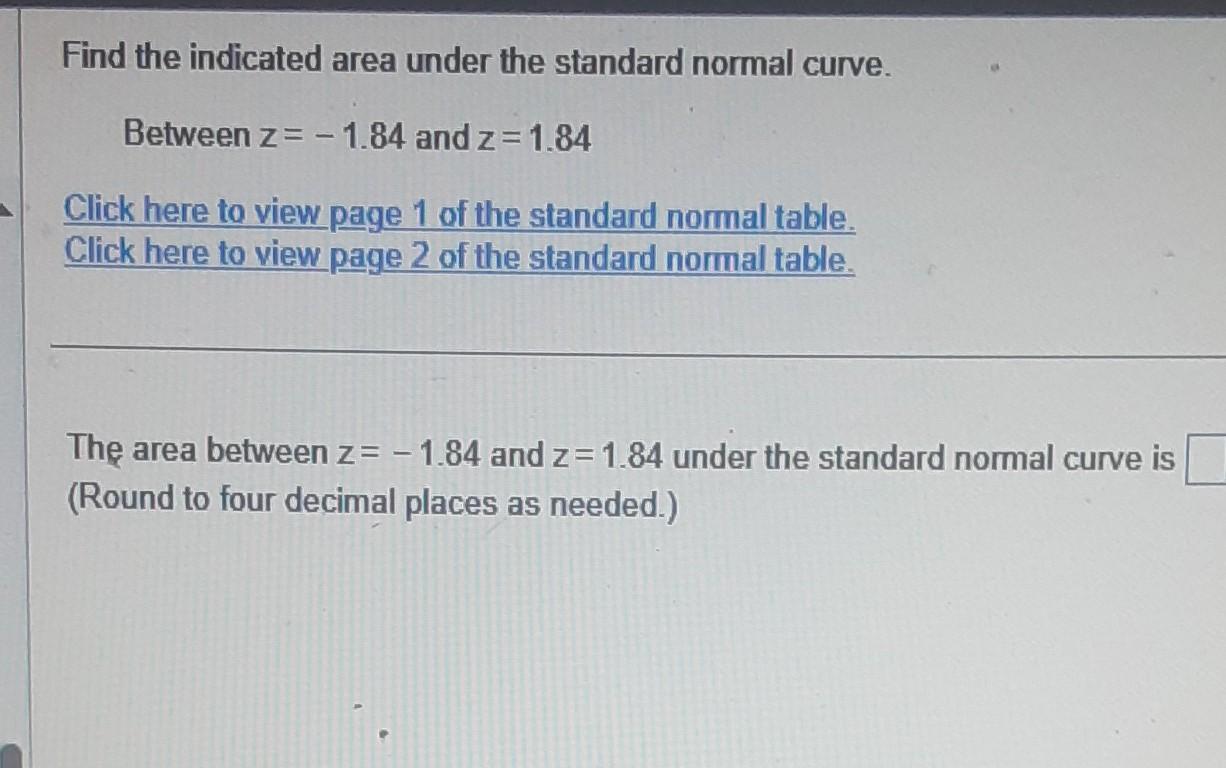 Solved Find the indicated area under the standard normal | Chegg.com