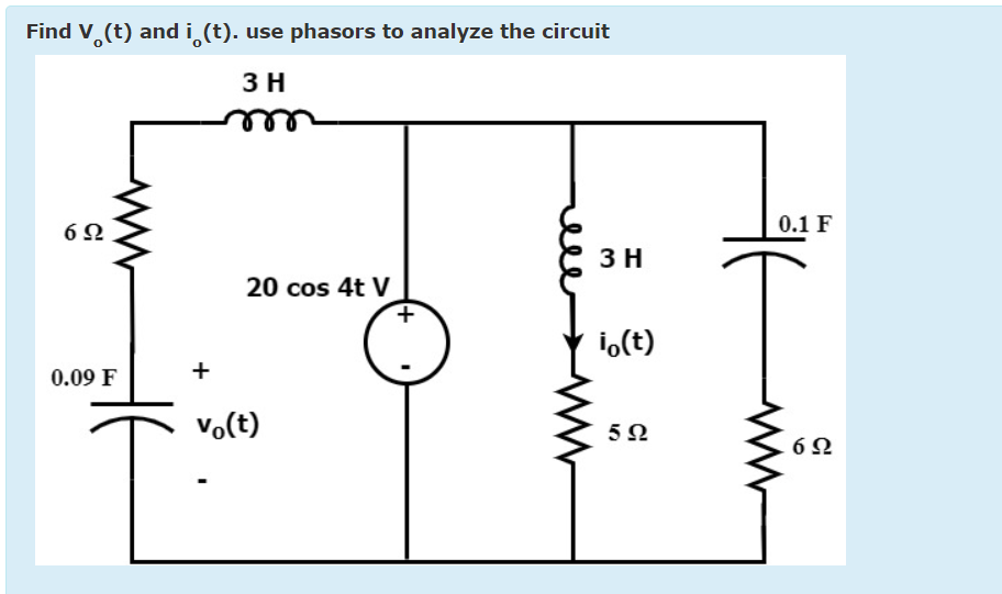 Find V0(t) ﻿and i0(t). ﻿use phasors to analyze the | Chegg.com