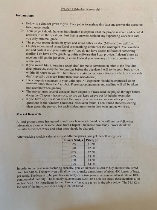 Solved Project 1 (Market Research) Instructions: Below is a | Chegg.com