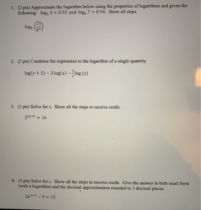 Solved 1. (2 pts) Approximate the logarithm below using the | Chegg.com