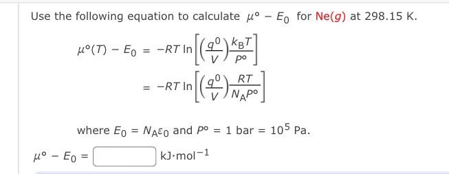 Solved Use the following equation to calculate μ∘−E0 for | Chegg.com
