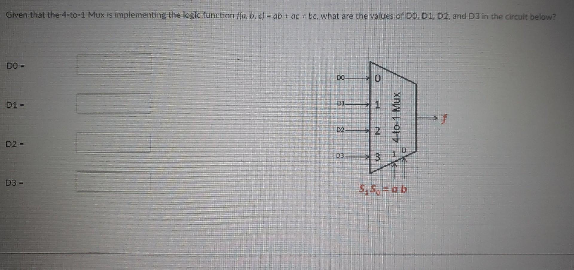 Solved Given that the 4-to-1 Mux is implementing the logic | Chegg.com