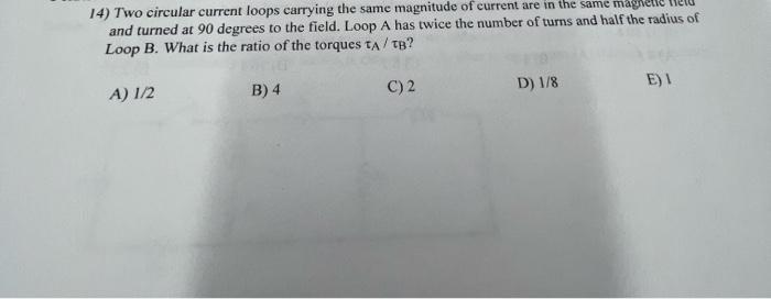 Solved 14) Two circular current loops carrying the same | Chegg.com